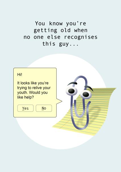 Cheeky 90's Birthday card - Computer Paperclip | thortful