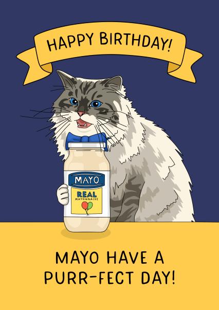 Funny Mayo Cat Birthday card - Superbowl | thortful