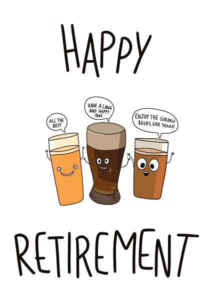 Funny alcohol retirement card cartoon design beer | thortful