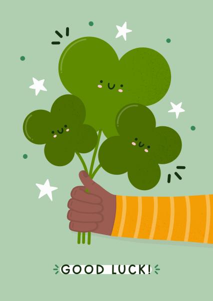 Cute Good Luck Card - Bouquet of Four Leaf Clovers | thortful