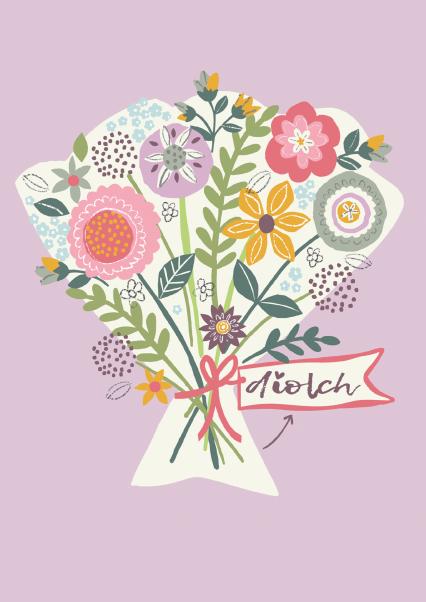 Pretty Thank you Card - Welsh - Diolch | thortful