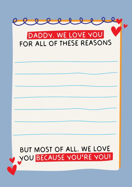 Cute Fathers Day Card - Reasons We Love You - Daddy, We Love You ...