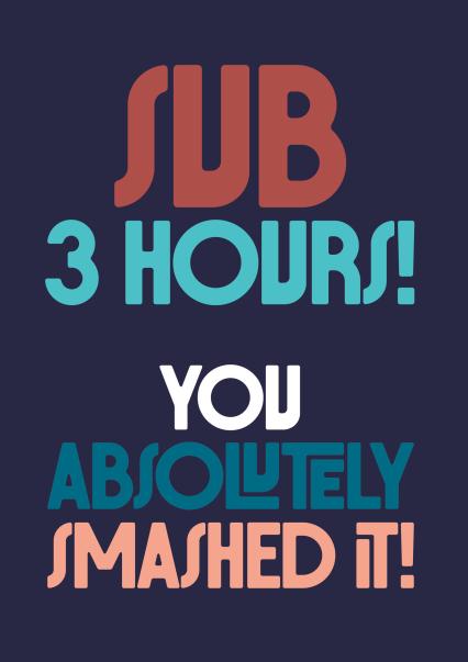 Classic Congratulations Marathon Card - Sub 3 hours - Typography | thortful