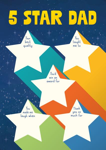 Cute Father's Day / Birthday Card - Fill in the blanks - 5 Star Dad ...