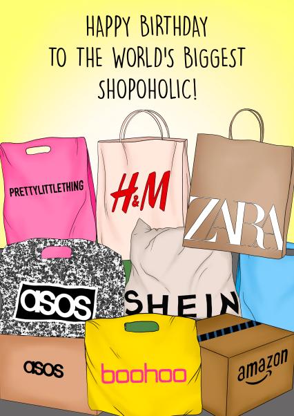 Funny Birthday Card - World's Biggest Shopoholic | thortful