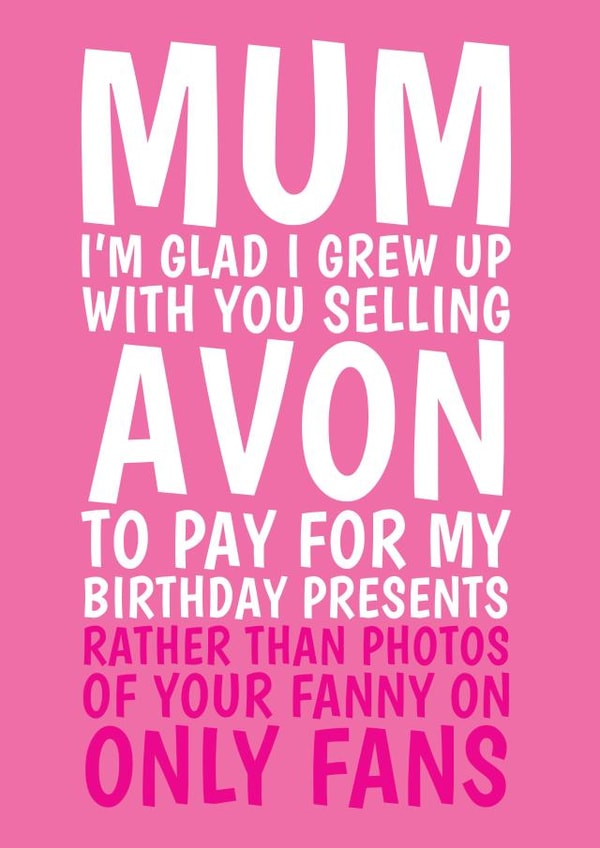 Funny Birthday Card - For Mum - Only Fans vs Avon | thortful