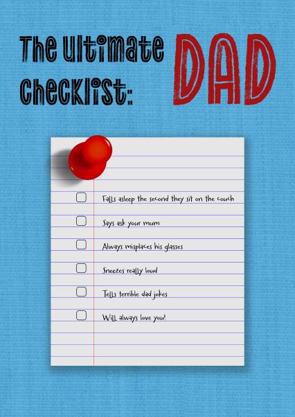 A heartfelt and funny Fathers Day card for Dad's! Dad checklist ...