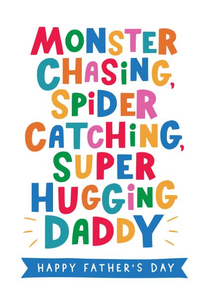 Cute Father's Day card for a Daddy - Monster chasing - Spider catching ...