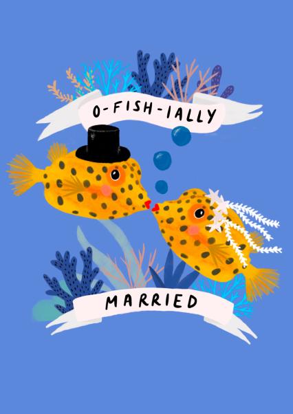 Cute and Punny Wedding Card - O-fish-ially Married! | thortful
