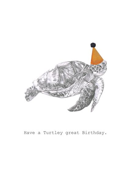 Cute Birthday Card - Party Hat Turtle - Under the Sea | thortful