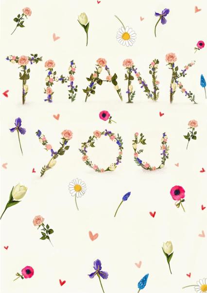 Pretty Thank You Card - Illustrated Flowers | thortful