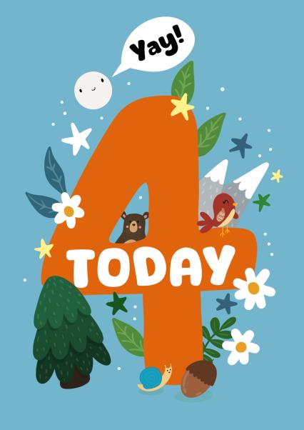 Cute Kids Birthday Card - 4 Today | thortful