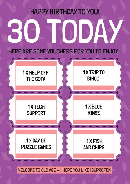Funny 30th Birthday Card - Voucher Gifts - Getting Older | thortful