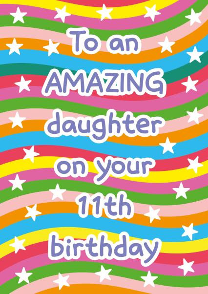 Fun 11th Birthday Card - For Daughter - Stars and Rainbow Waves | thortful