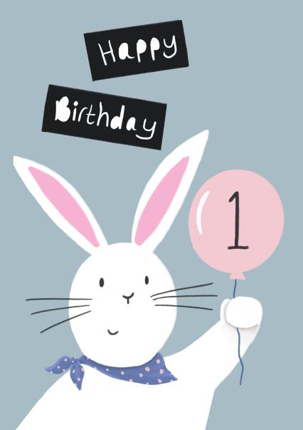 Cute Birthday Card - Age 1 - Bunny Rabbit | thortful