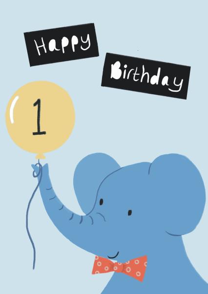 Cute Birthday Card - Age 1 - Elephant | thortful