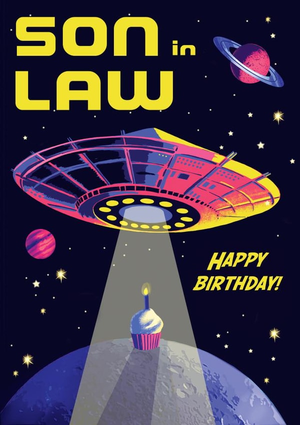 Cool Sci Fi Birthday Card - Retro Spaceship - For Son in Law | thortful