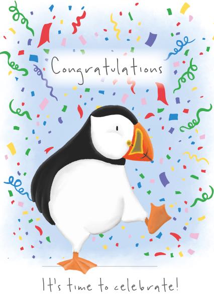 Cute Congratulations Card - Puffin - It's Time to Celebrate | thortful