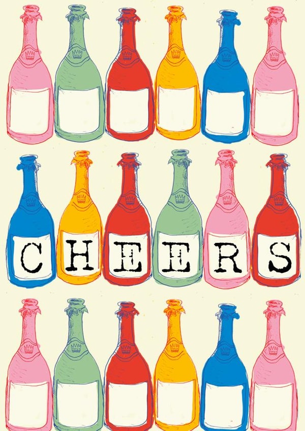Fun Congratulations Card - Cheers - Colourful Champagne | thortful