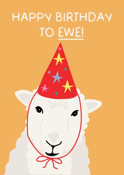 Punny Birthday Card - Happy Birthday to Ewe - Sheep Pun | thortful