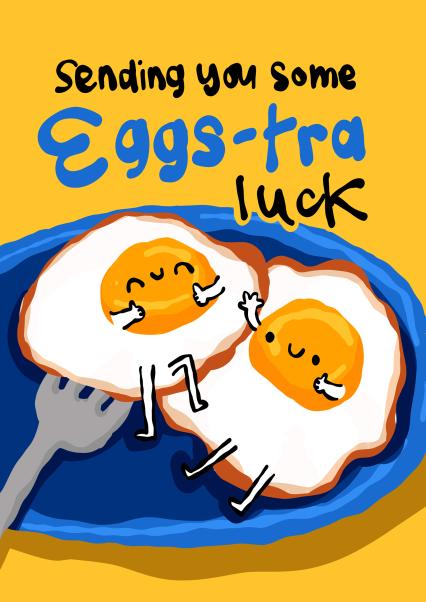 Cute Good Luck Card - Eggs-tra Luck - Egg Puns | thortful