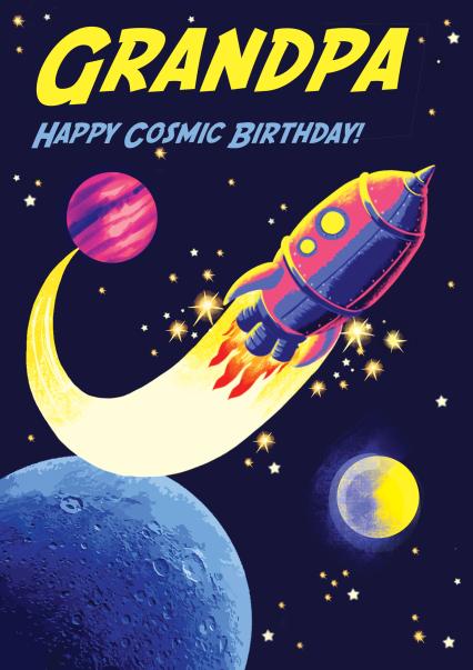 Retro Birthday Card - For Grandpa - Space Rocket | thortful