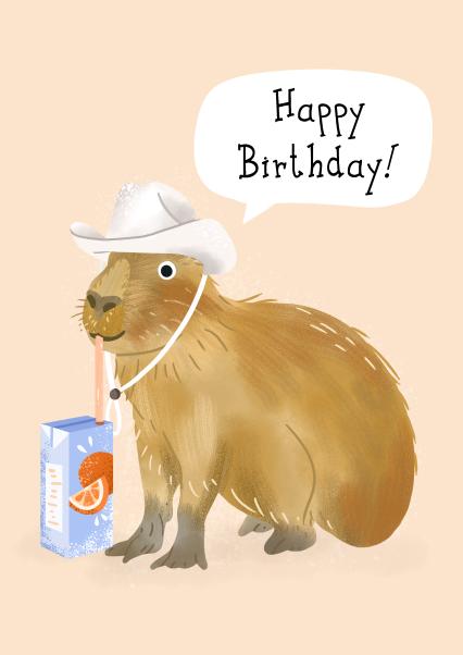 Cute Birthday Card - Drinking Capybara With Cowboy Hat - Happy Birthday ...