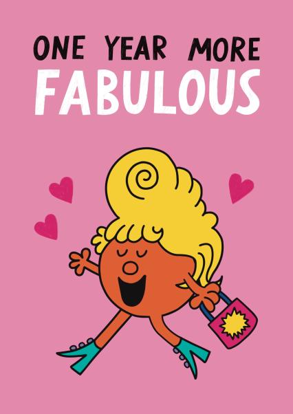 Funny Birthday Card - One Year More Fabulous - Little Miss Fabulous ...