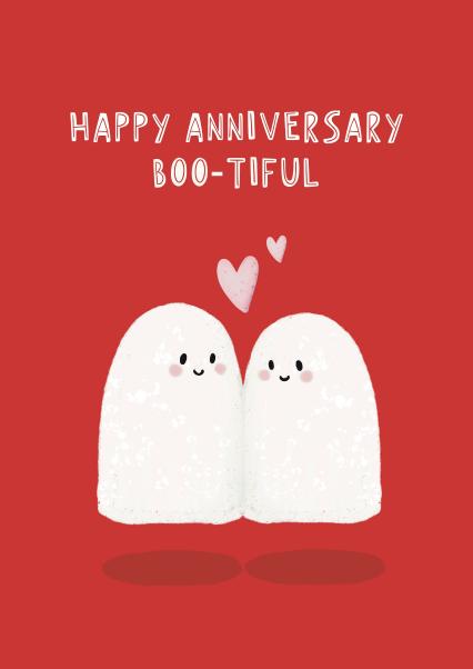 Happy Anniversary Boo-tiful cute ghosts card | thortful