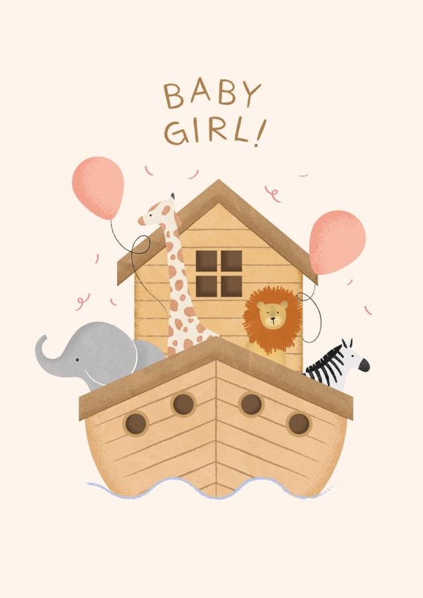 Cute New Baby Card - Baby Girl - Safari Arc | thortful