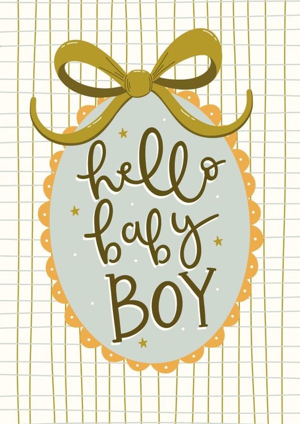 Classic New Baby Card - Hello Baby Boy - Bow - Baby Shower | thortful