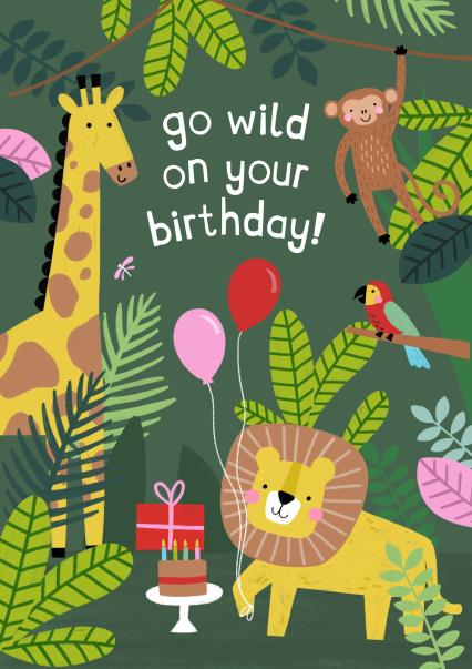 Cute Birthday Card - Jungle Animals - Party - Go Wild | thortful