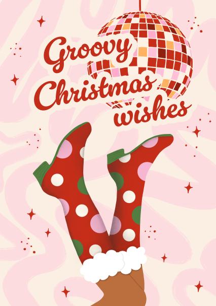 Modern Christmas Card - For Her - Groovy Christmas Wishes | thortful