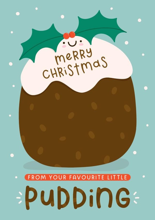 Cute Christmas Card - Pudding - Holly | thortful