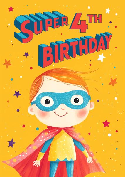 Cute Birthday Card - Superhero 4th Birthday | thortful