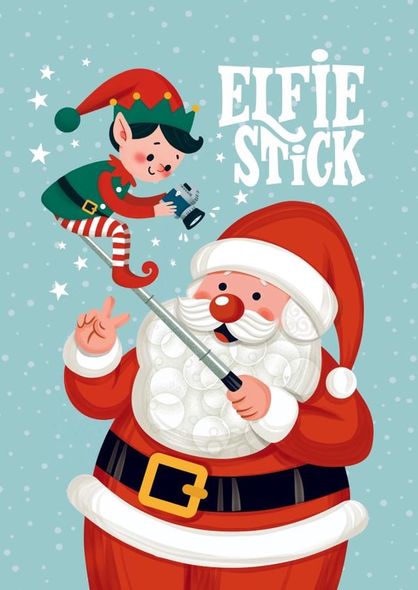 Cute Christmas Card - Elfie Stick - Santa | thortful