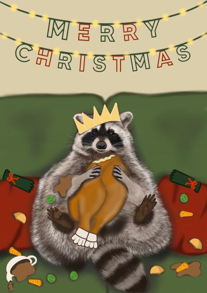 Funny Christmas Card - Greedy Raccoon - Turkey | thortful