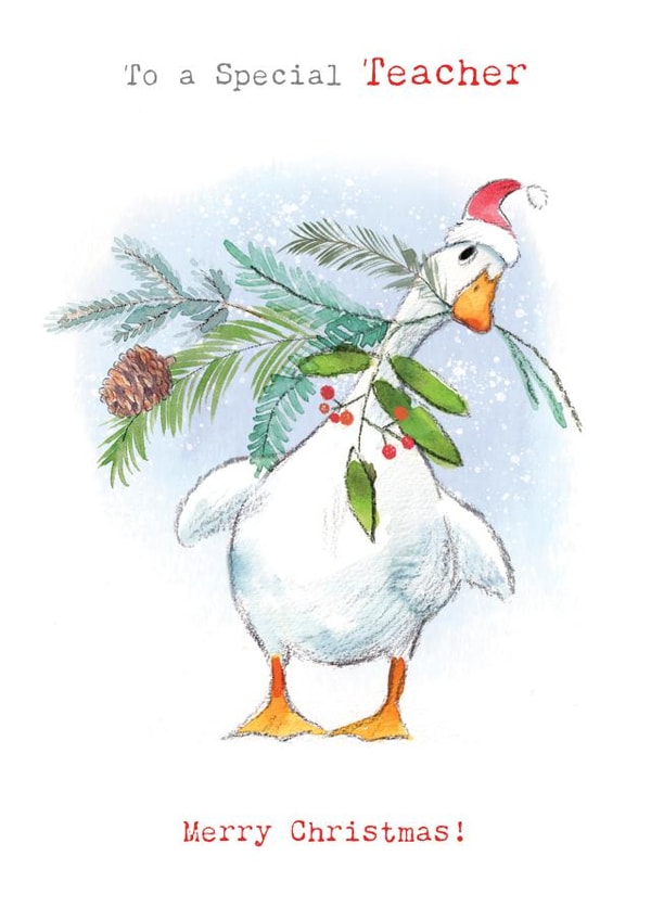 Cute Christmas Card - For Teacher - White Duck | thortful