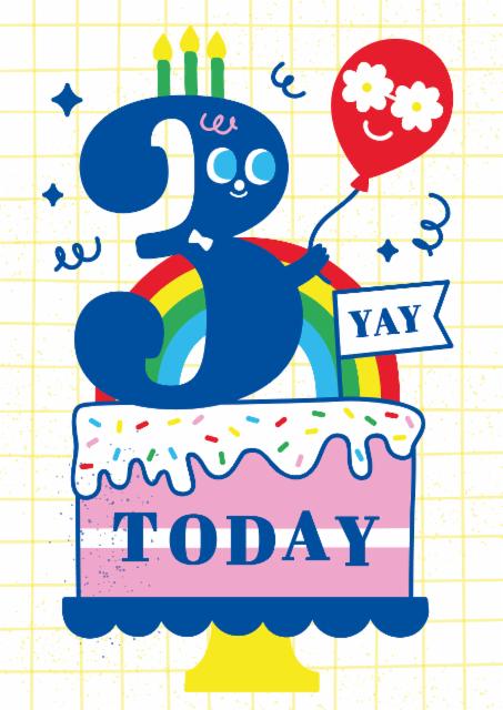 Three Today! Happy Third Birthday Rainbow Cake Card, 3rd Birthday Card ...