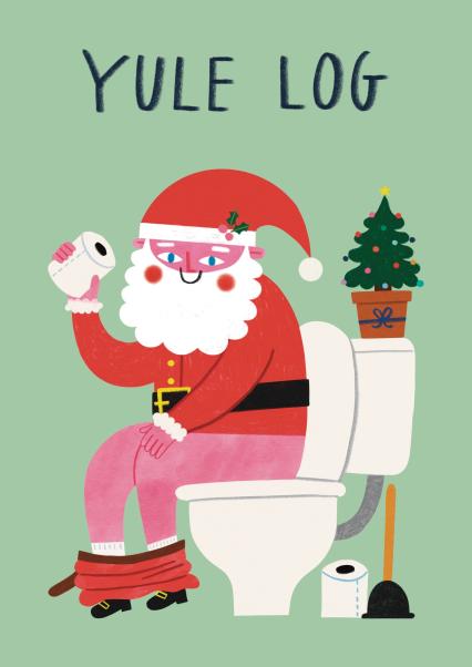 Funny Christmas Card - Yule Log - Santa On The Loo | thortful