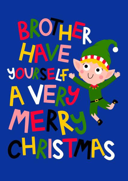 Cute Christmas Card for Brother - Christmas Elf - For Sibling - Little ...