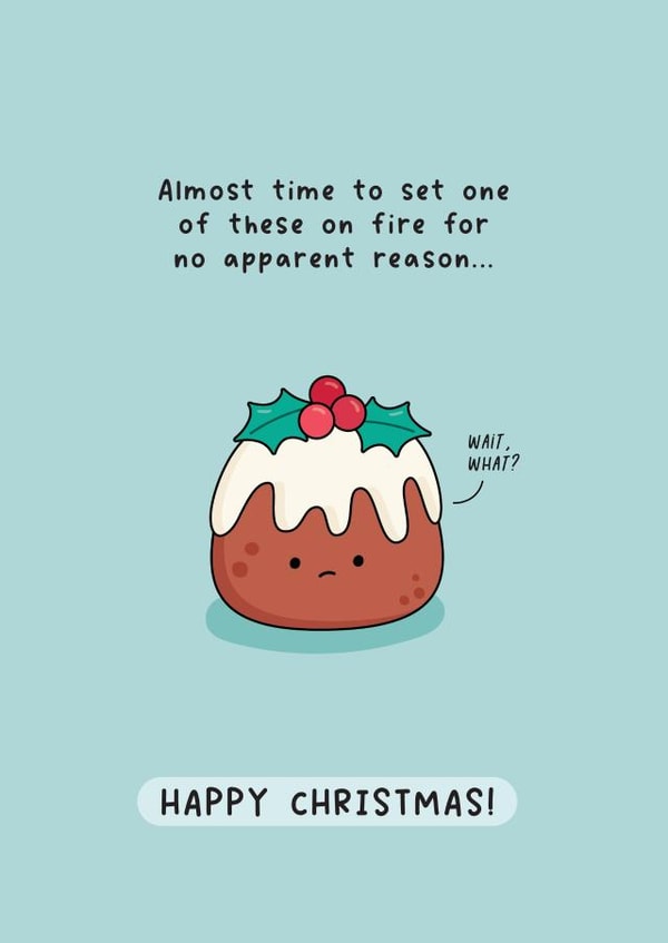 Funny Christmas Card - Setting The Pudding On Fire | thortful