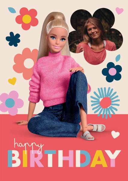 Personalised Barbie Photo Birthday Card – Floral Design | thortful