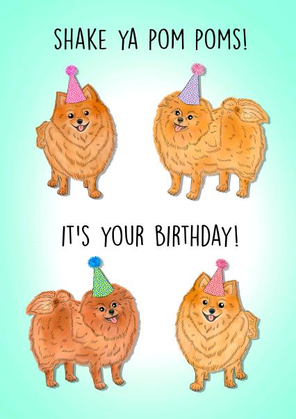 Cute Birthday Card - Pomeranian - Shake Ya Pom Poms! | thortful