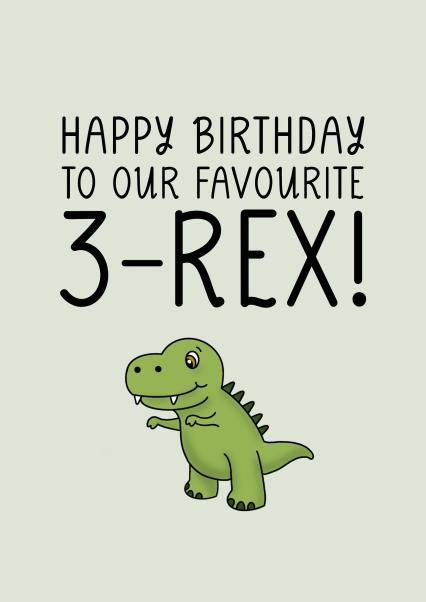 Cute Birthday Card - 3rd - T-Rex | thortful