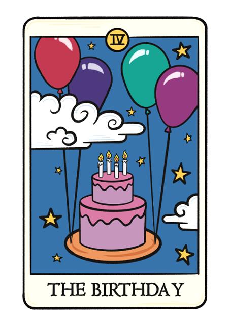 Cute Birthday Card - Tarot Card - Cake & Balloons | thortful