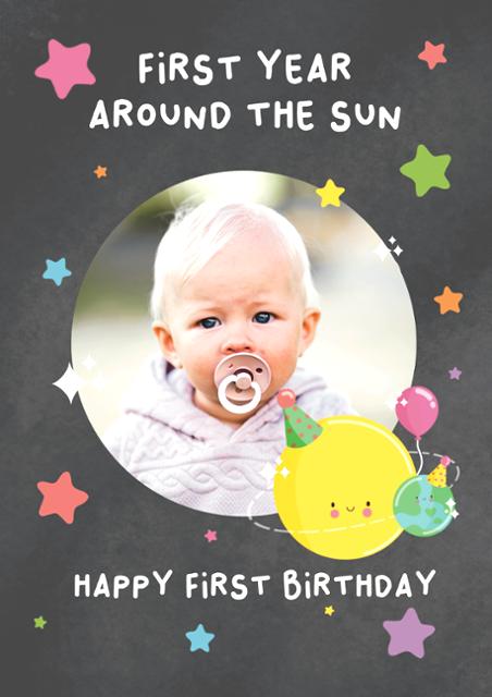 Cute Birthday Card - 1st - First Year Around The Sun | thortful