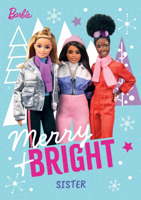Barbie Merry + Bright Christmas Card for Sister | thortful