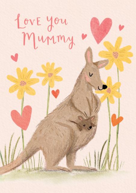 Cute Mothers Day Card - For Mummy - Kangaroo Mum With Baby Pouch | thortful