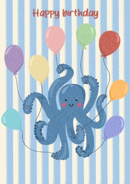Cute happy birthday octopus, Child friendly, animal themed, party ...